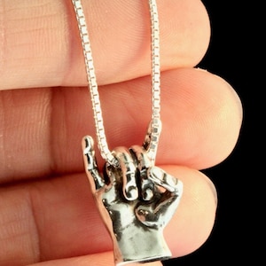 Rock on Necklace Sterling Silver Rock on Hand Rock on Art Hardcore ...