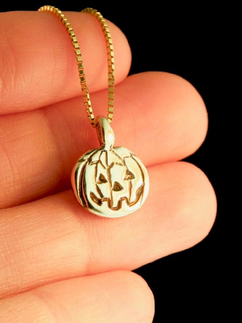 Pumpkin Necklace 14K Gold Flat Jack O Lantern Necklace Pumpkin | Etsy