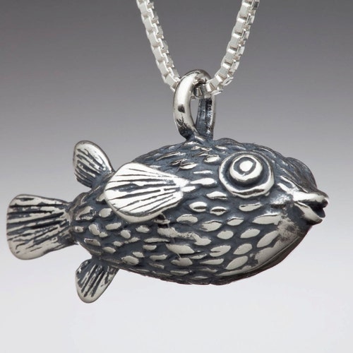 Fish Necklace Silver Puffer Fish Necklace Blow Fish - Etsy