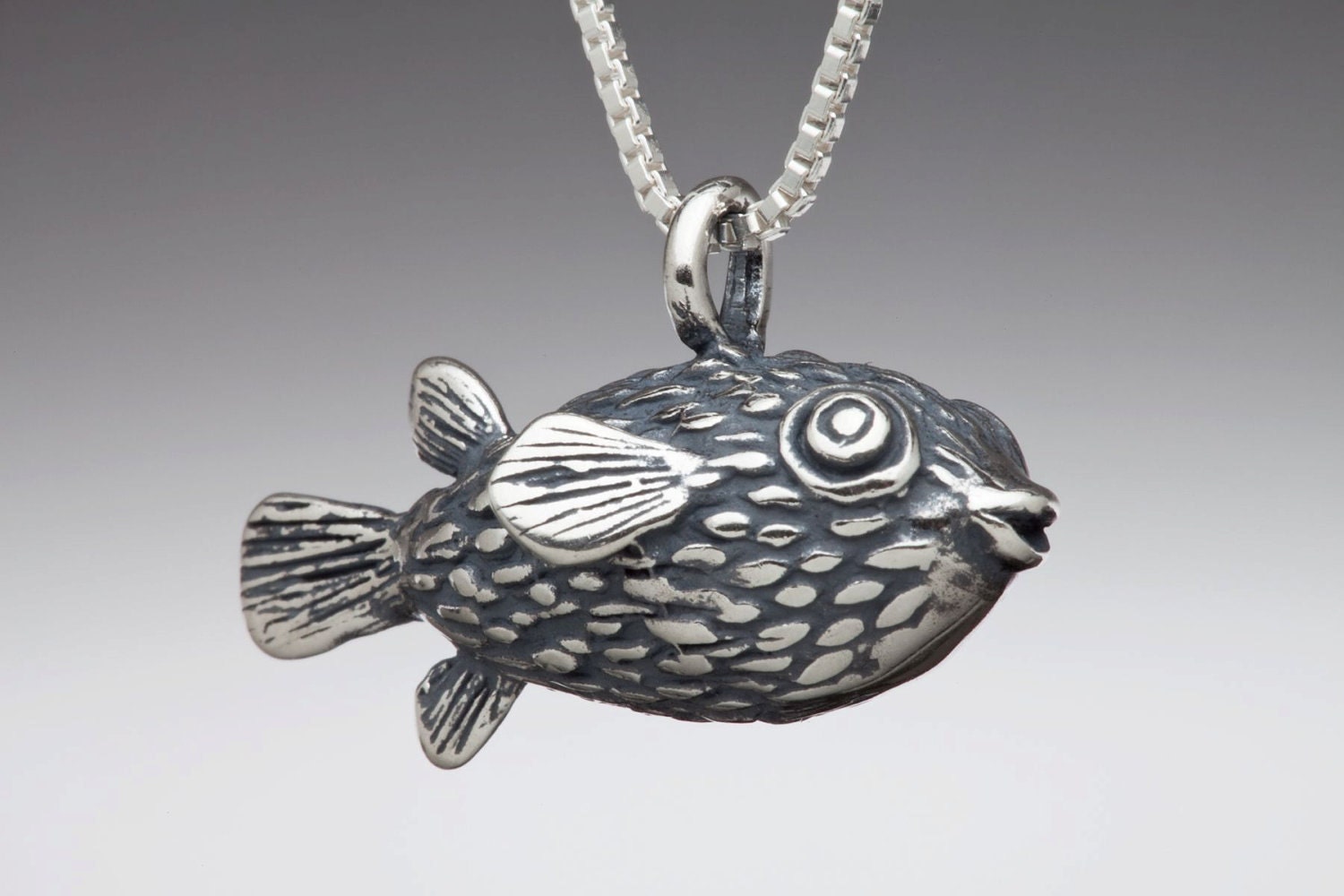Fish Necklace Silver - Puffer Fish Necklace - Blow Fish Necklace ...