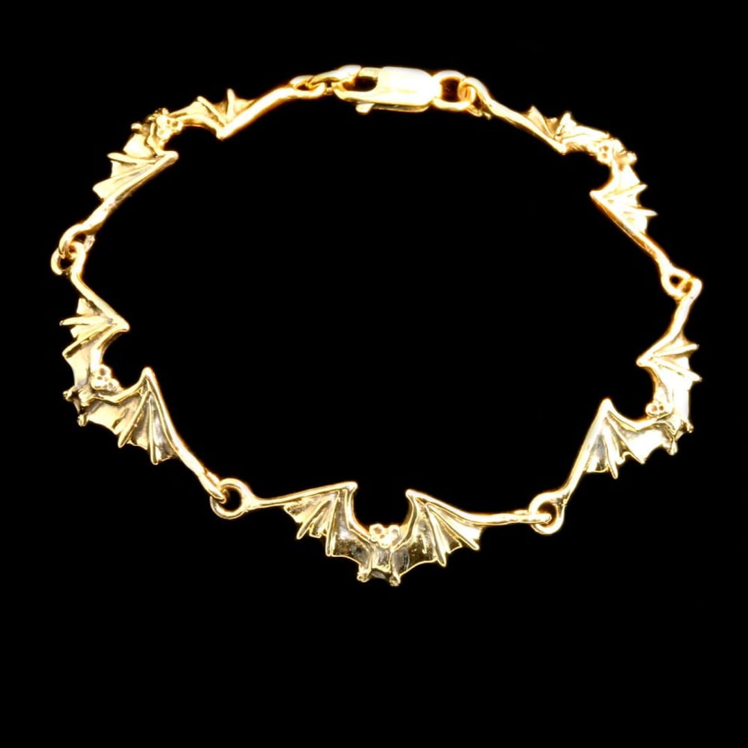 Bat Bracelet Halloween Jewelry Gold Bats Link Bracelet Spooky Goth Bat ...