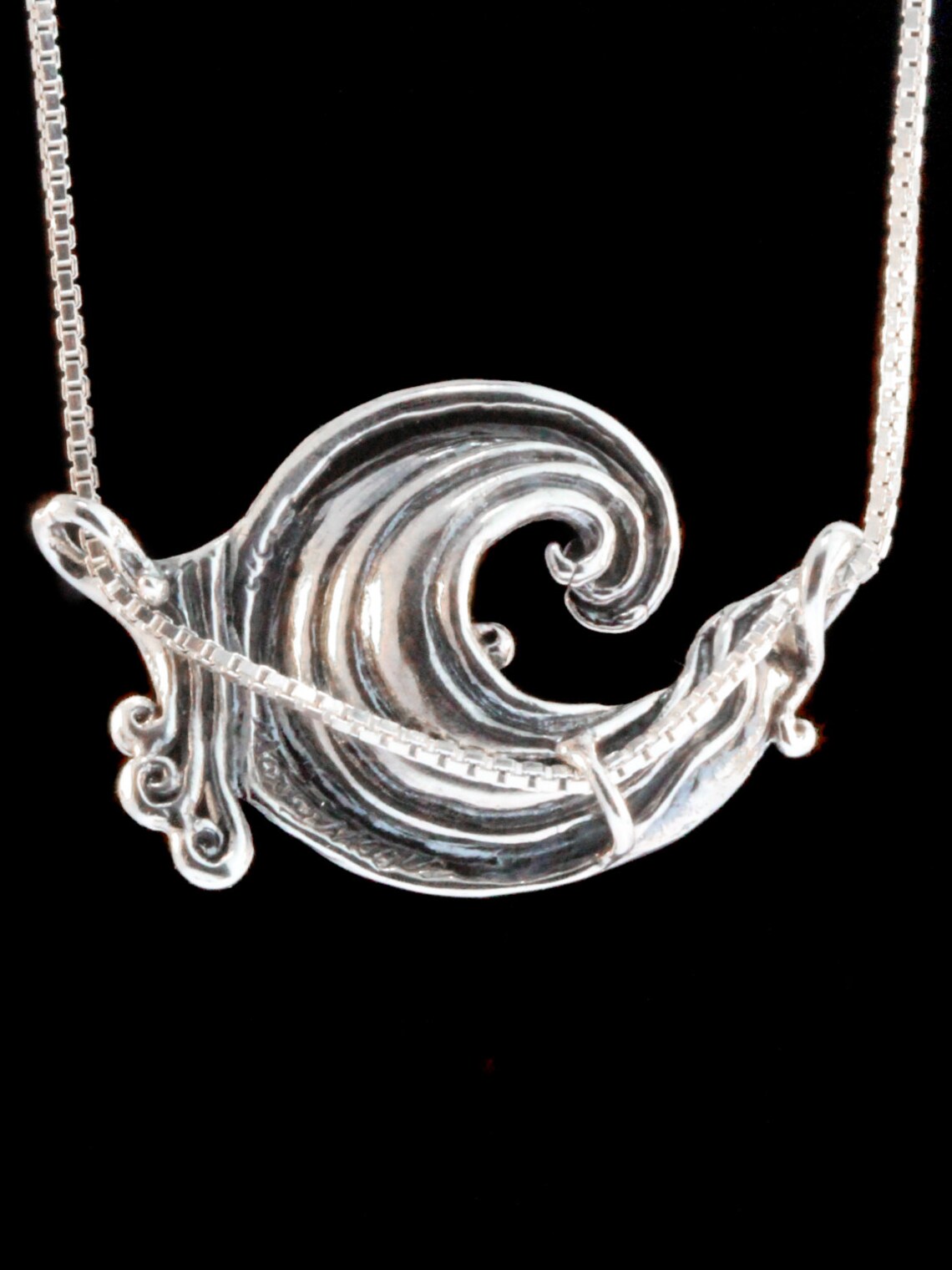 Wave Necklace Silver Surfer Jewelry Wave Rip Curl Wave Pendant - Etsy