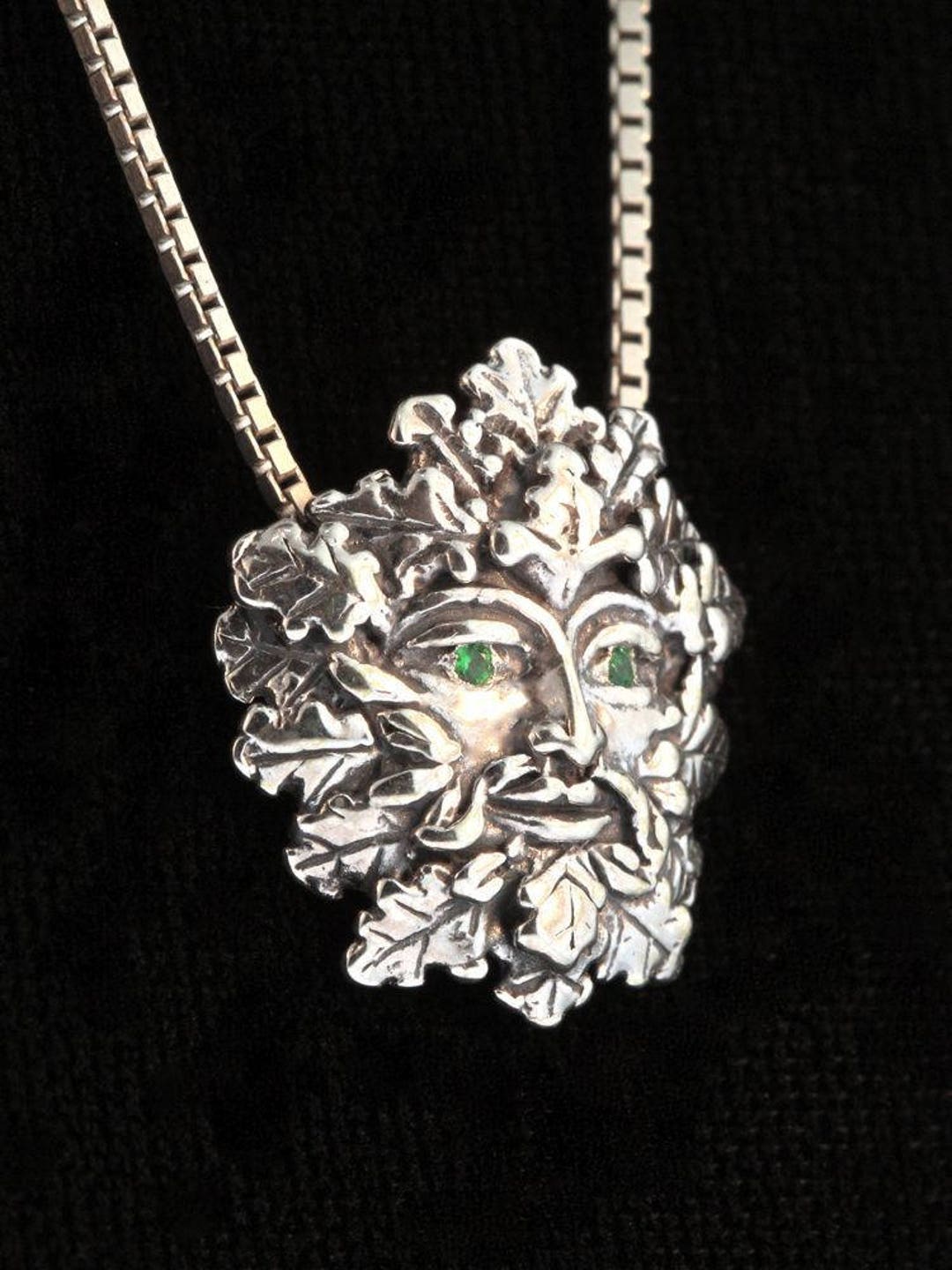Green Man Charm With Tsavorite Eyes - Sterling Silver - Pagan Jewelry ...