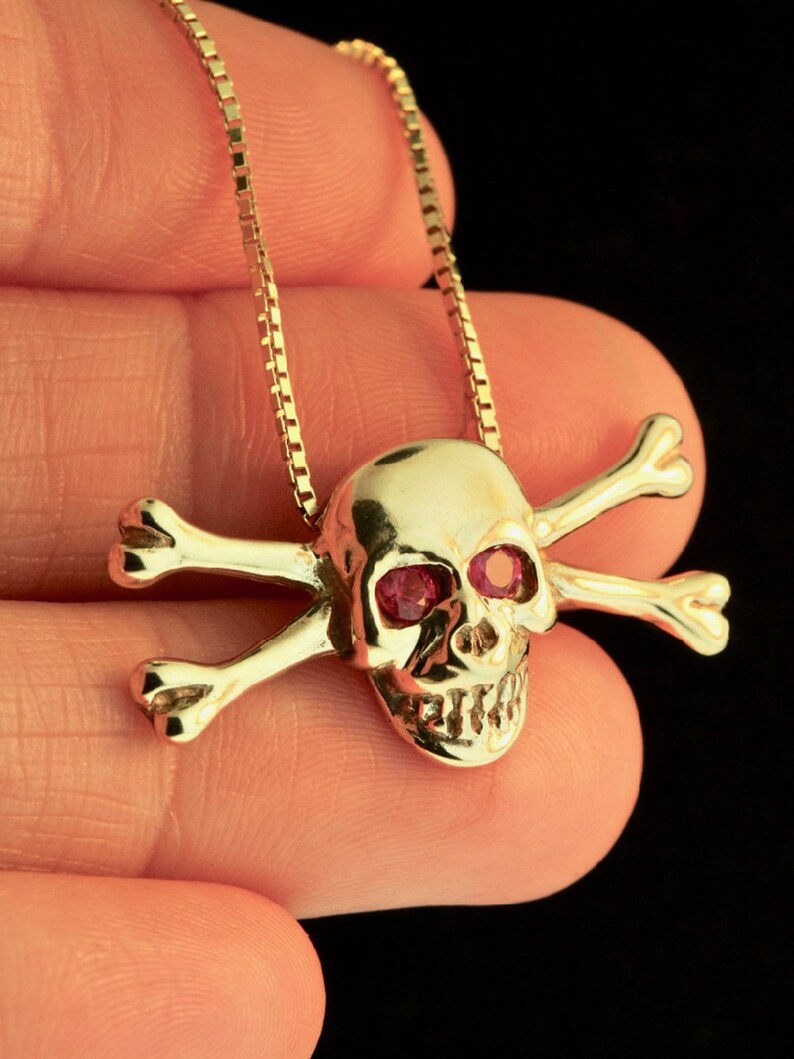 Solid 14k Gold Skull and Crossbone Pendant Skull Jewelry Skull | Etsy
