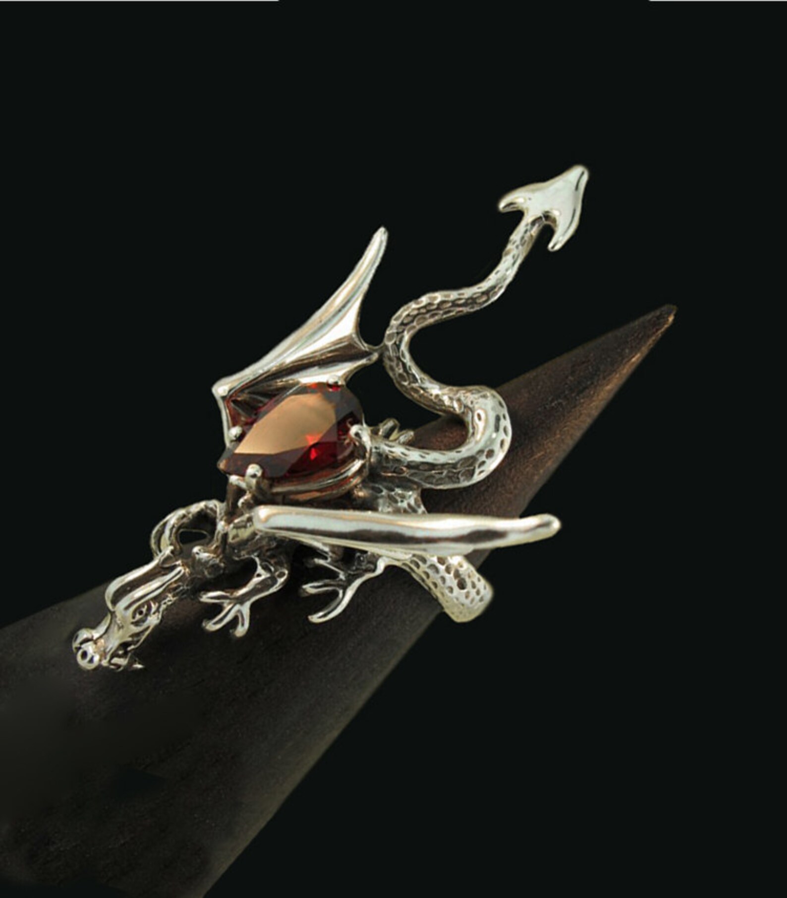 Sterling Silver Dragon Ring With Gemstone - Fantasy Statement Ring ...