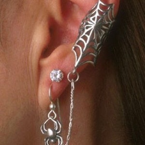 Spider Web Ear Cuff Silver Web and Chained Spider Ear Cuff Bajoran ...