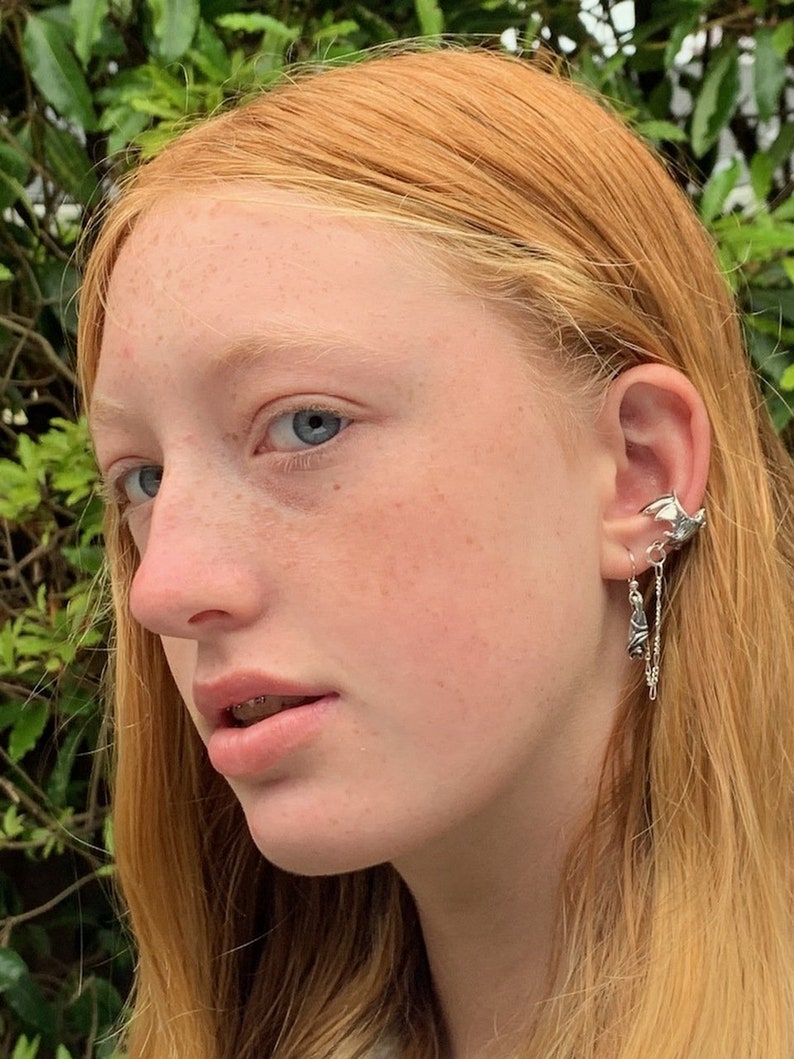 Tiny Bat Ear Cuff and Bat Briolette Bajoran - Sterling Silver - Gothic ...