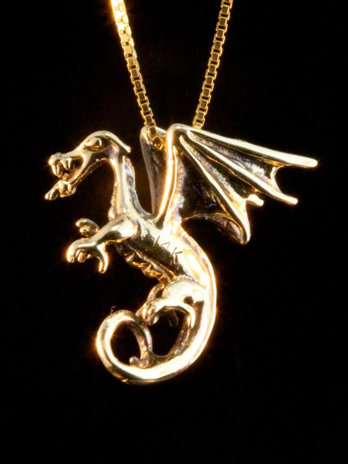 Gold Dragon Necklace 14k Gold Fire Dragon Charm Gold - Etsy