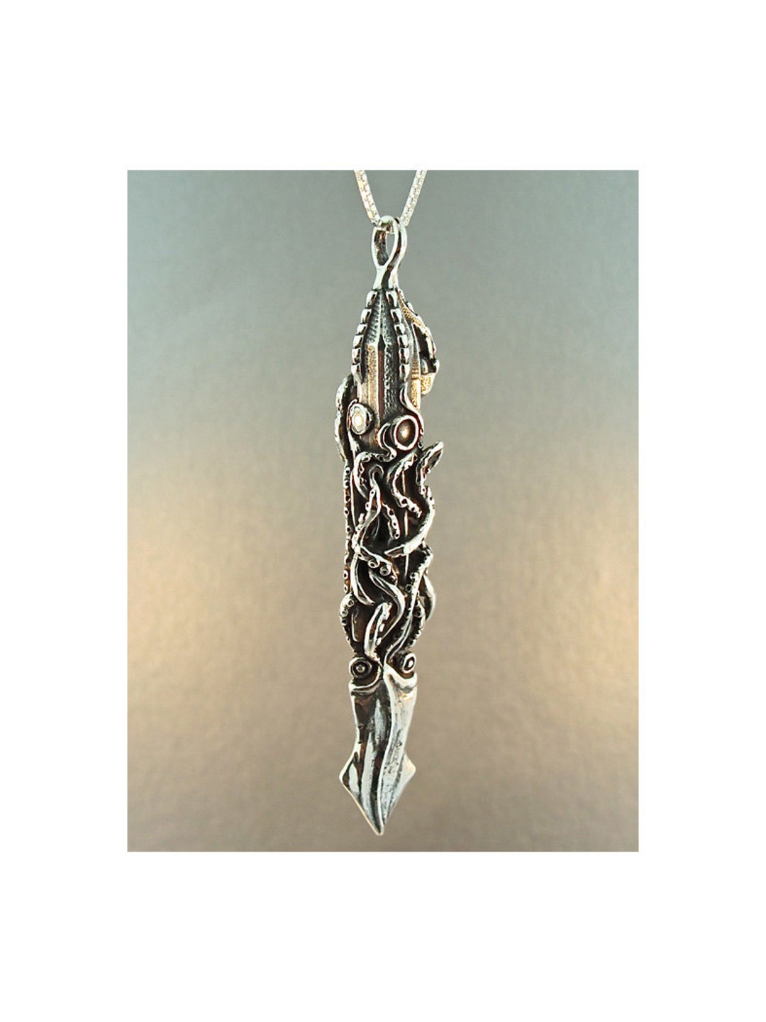 Squid Attacks Nautilus Submarine Pendant - Sterling Silver - Ocean ...