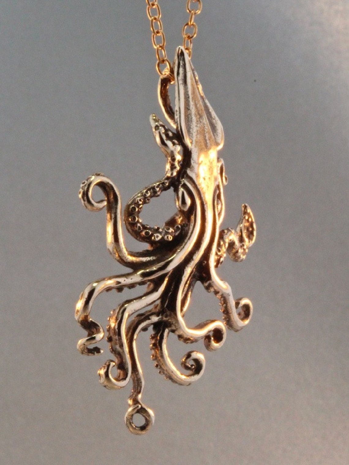 Kraken Squid Necklace Bronze Ocean Jewelry Tentacle Necklace - Etsy