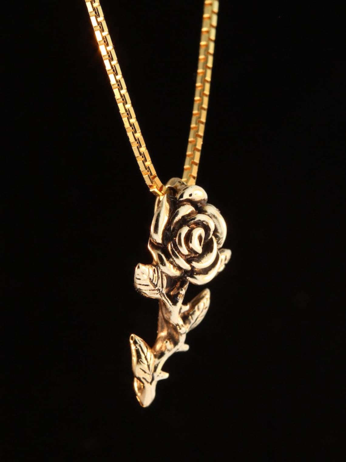 Solid 14k Gold Rose Charm Necklace 14k Gold Victorian Rose | Etsy