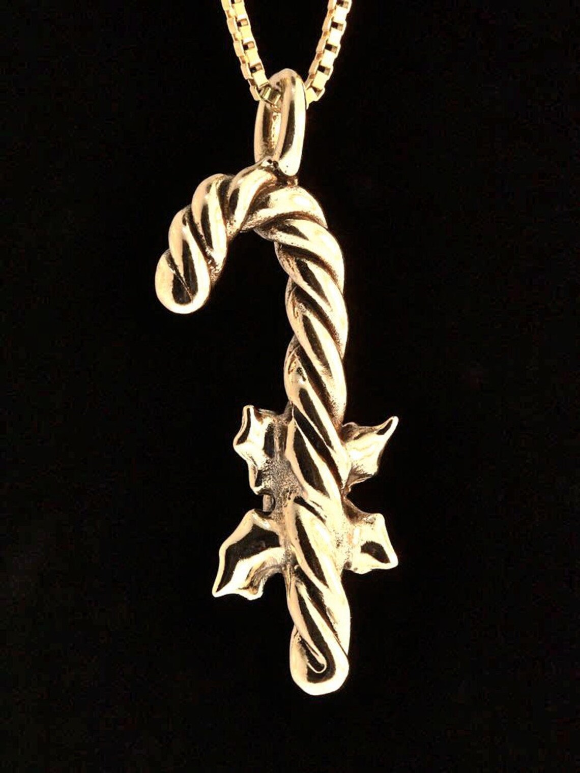 14k Gold Candy Cane Charm Necklace Gold Christmas Charm Candy Cane ...