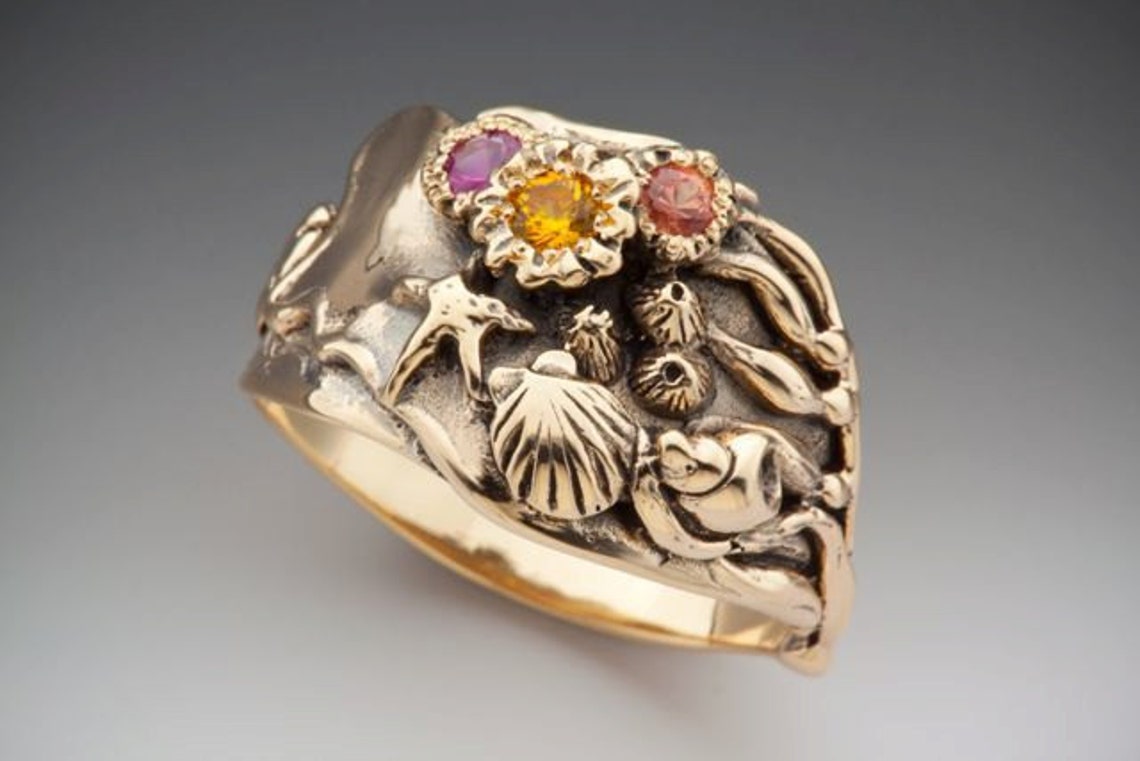 Ocean Ring Gold Tide Pool Ring With Gemstones 14k Gold | Etsy