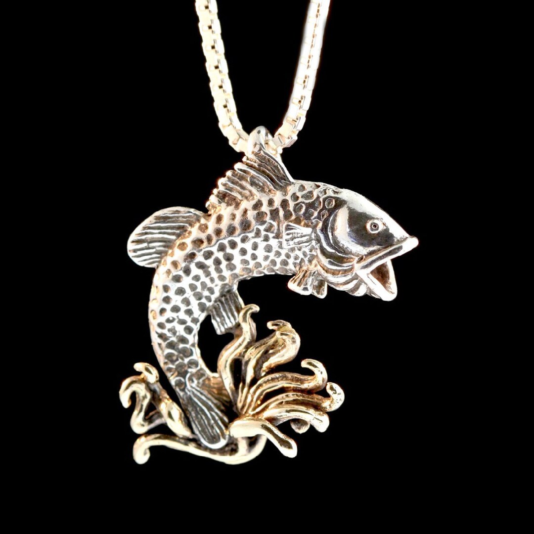 Fish Necklace Jumping Bass Fish Pendant Sterling Silver Fish Charm With ...