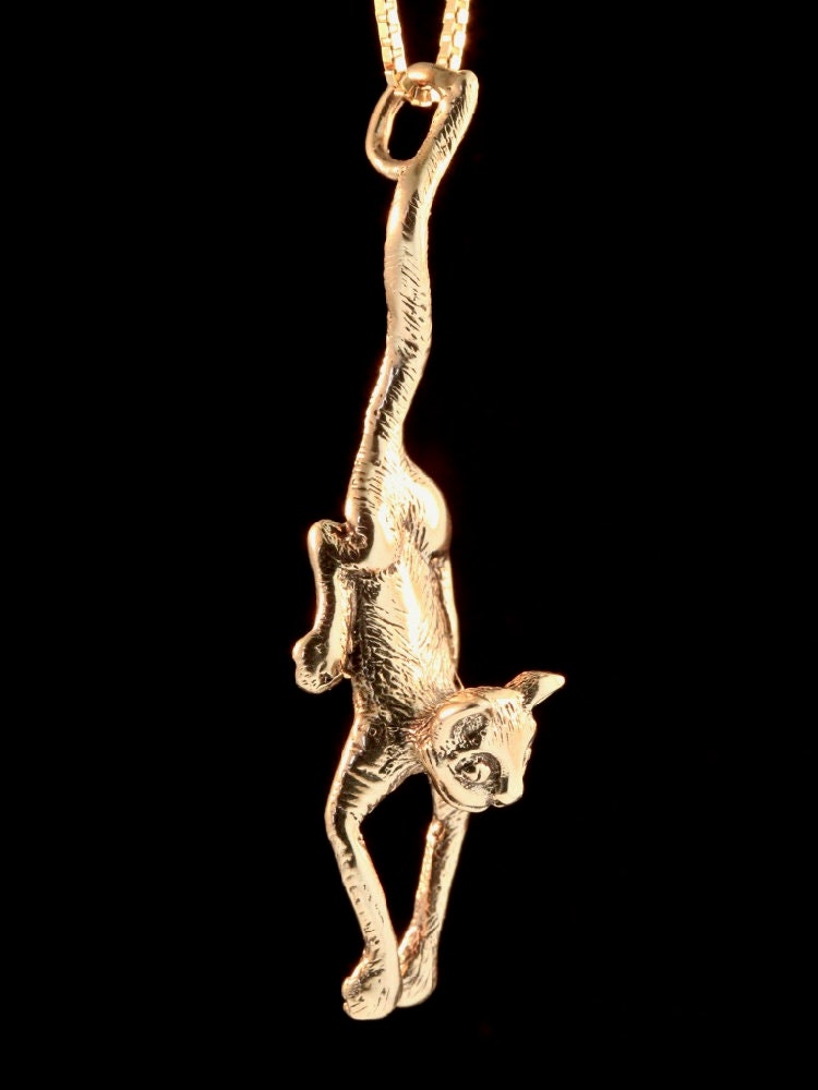 Cat Necklace 14K Gold Cat Charm Cat Jewelry Crawling Cat Pendant Kitty ...