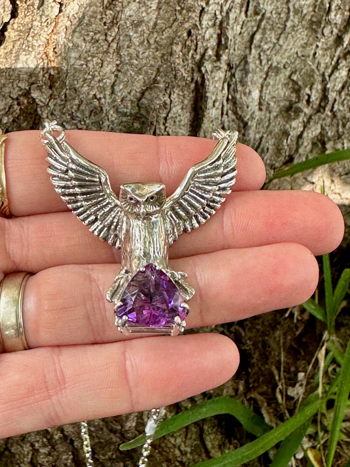 Silver Owl Pendant With Stunning 13mm Trillion Amethyst Owl Necklace ...