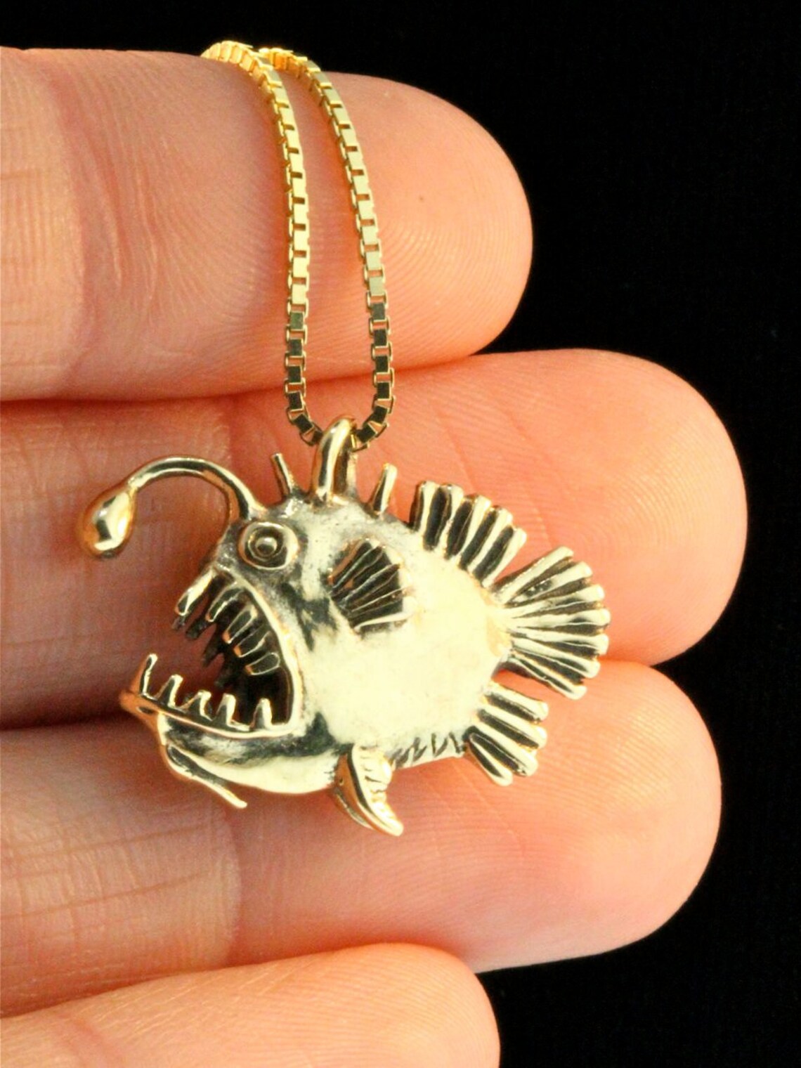 Angler Fish Necklace 14k Gold Angler Fish Charm Angler Fish - Etsy
