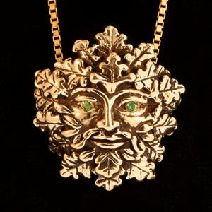 Green Man Pendant 14K Gold With Tsavorite Eyes Greenman Necklace Leaf ...