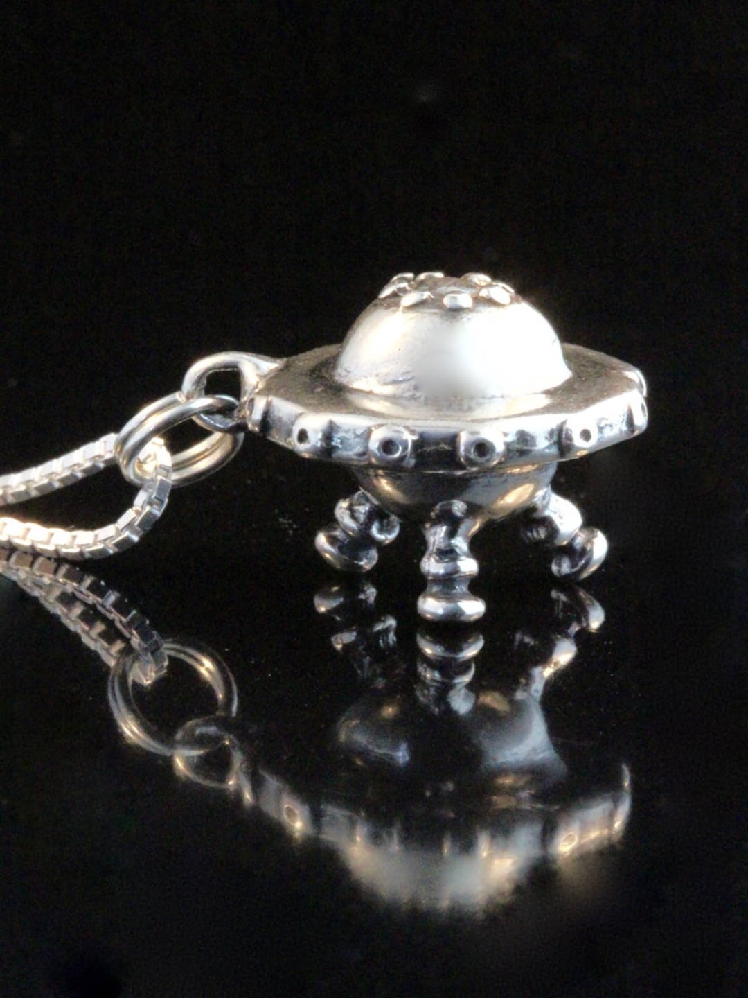 Alien Flying Saucer Charm - Sterling Silver - Spaceship Necklace - Etsy