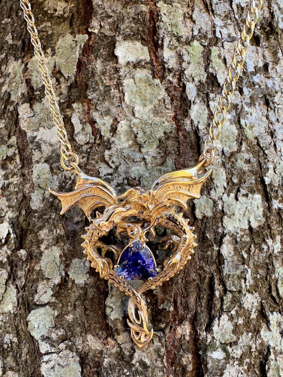14k Gold Dragon Heart Pendant With Tanzanite Gold Tanzanite Necklace ...