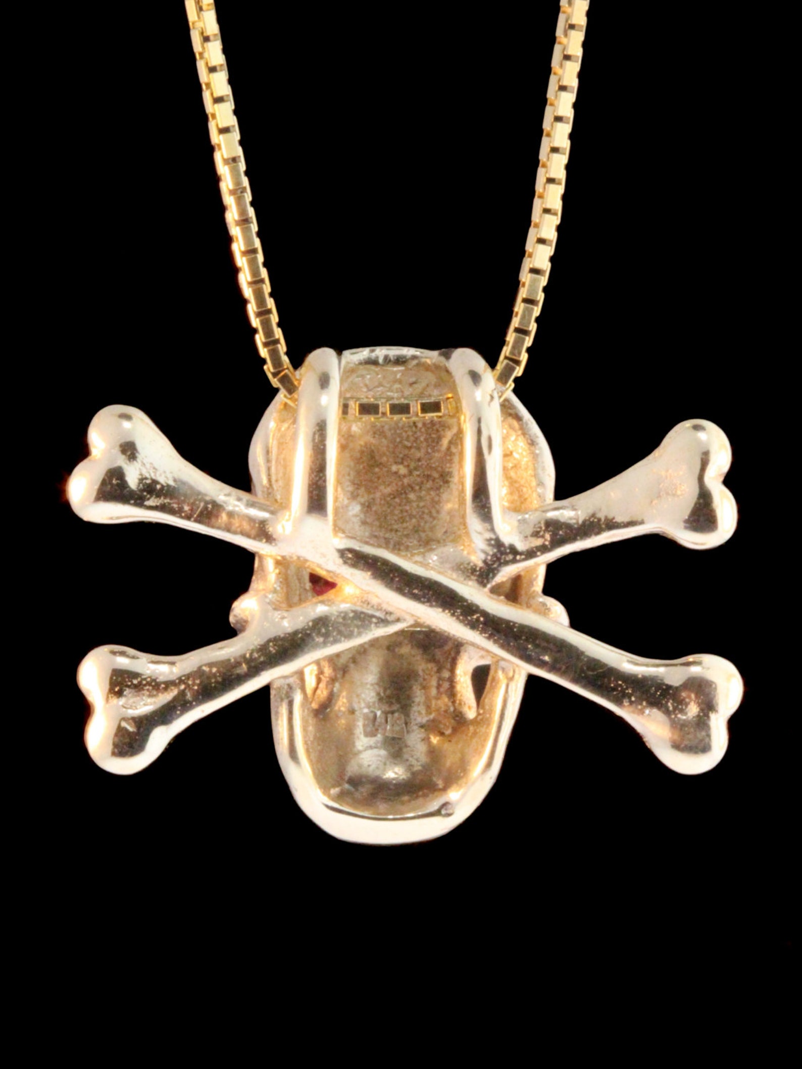 Large Skull and Crossbones Pendant - Ruby Eyes - Solid 14k Gold - Biker ...