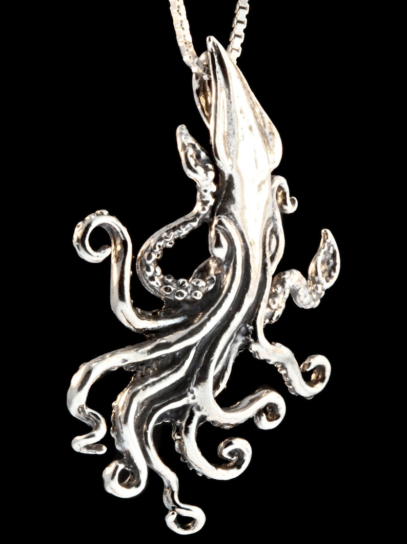Kraken Necklace Squid Necklace Silver Kraken Jewelry Squid - Etsy