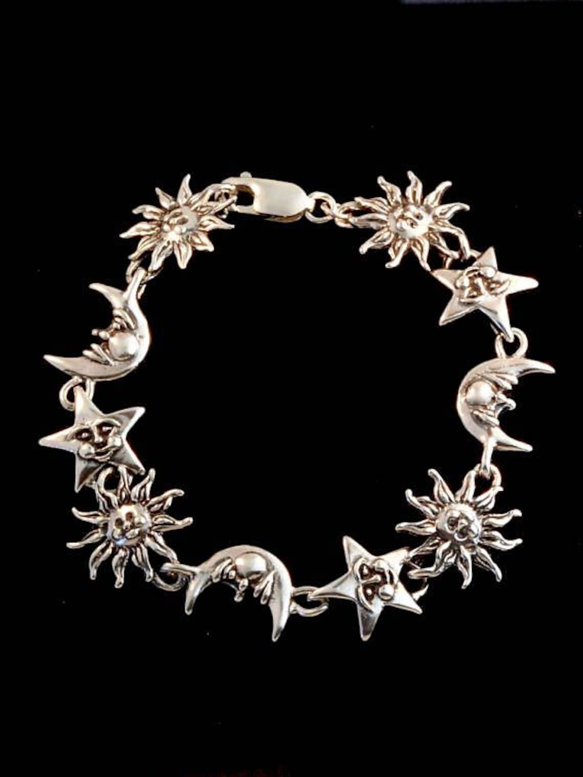 Sun Moon Star Bracelet Silver Celestial Bracelet Celestial Jewelry Sun Jewelry Moon Jewelry Star ...