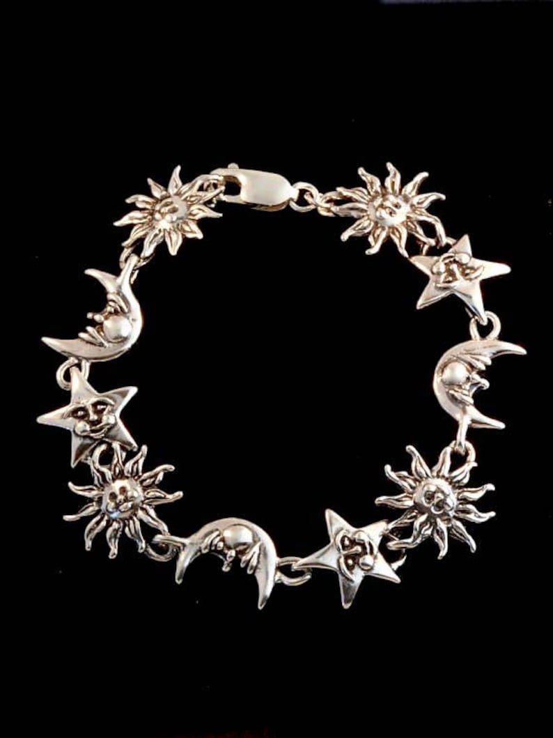 Sun Moon Star Bracelet Silver Celestial Bracelet Celestial - Etsy