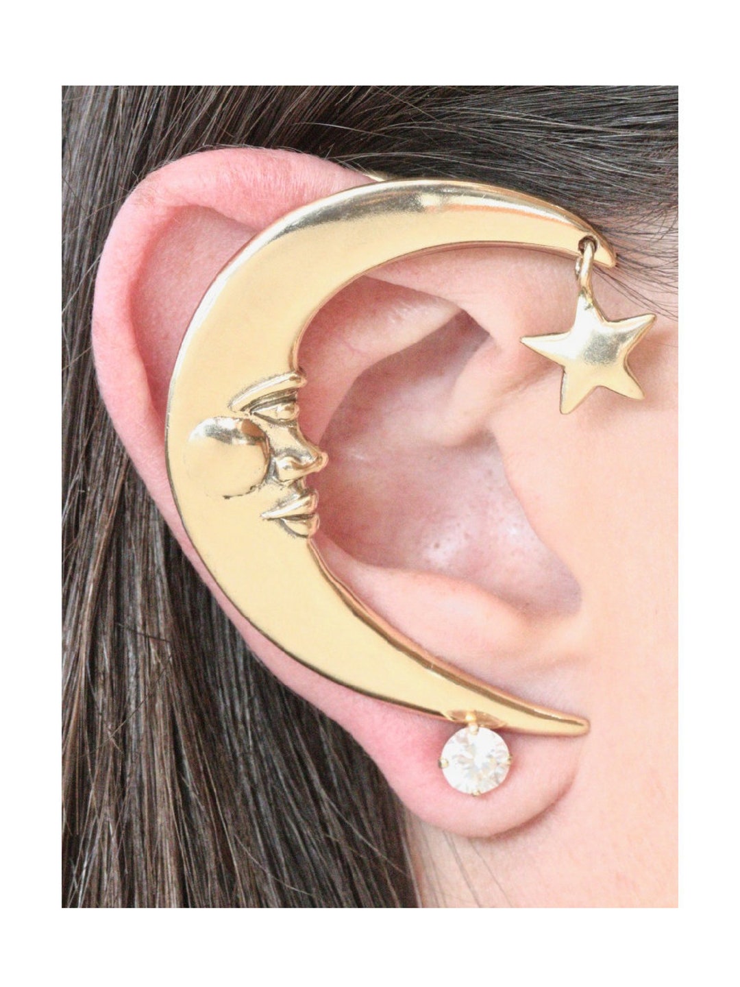 Crescent Moon Ear Wrap 14K Gold Prince Ear Wrap Moon Ear Cuff Celebrity ...