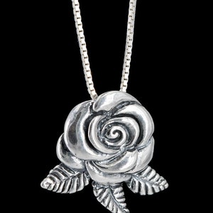 Sterling Silver Rose Necklace - Silver Flower Necklace - Blooming Rose ...