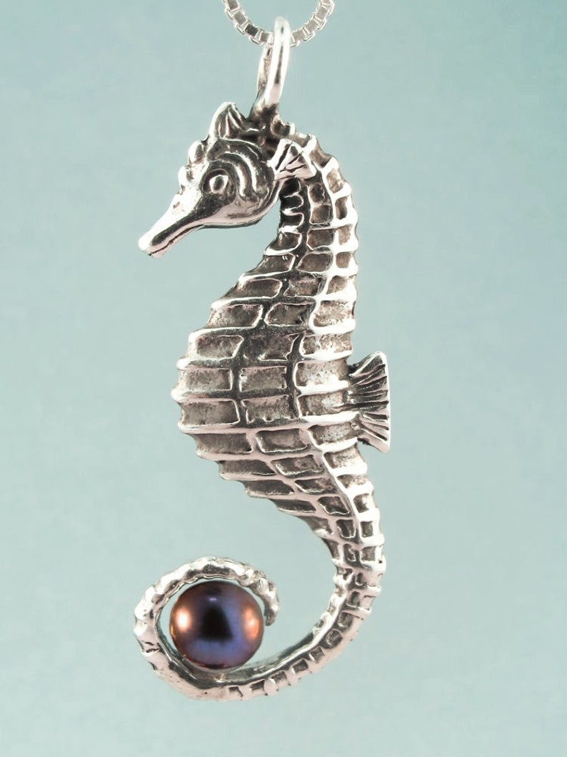 Seahorse Necklace Silver Seahorse Charm with Pearl Seahorse | Etsy