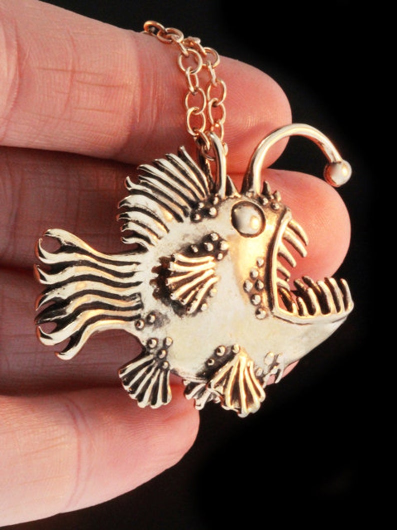 Fish Necklace Angler Fish Necklace Bronze Fish Pendant Large - Etsy Canada