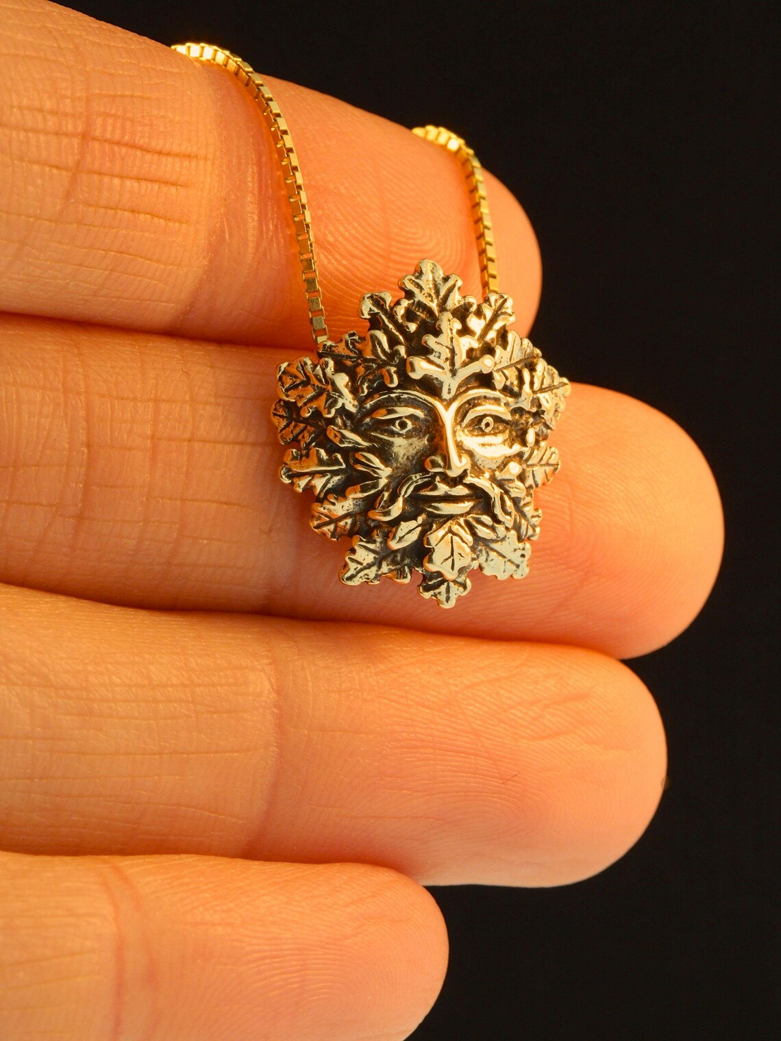 Green Man Pendant - Solid 14K Gold - Sylvan Guardian Pendant - Etsy