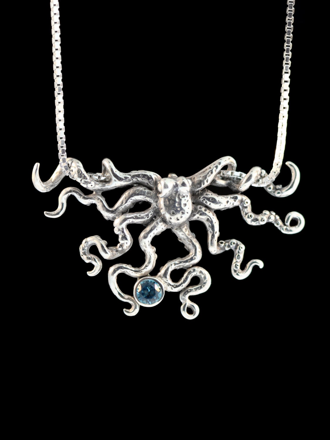 Octopus Necklace With Gemstone Octopus Slider Pendant Silver | Etsy