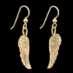 14k Gold Angel Wing Earrings Solid Gold Angler Wing Charm Gold Earrings ...