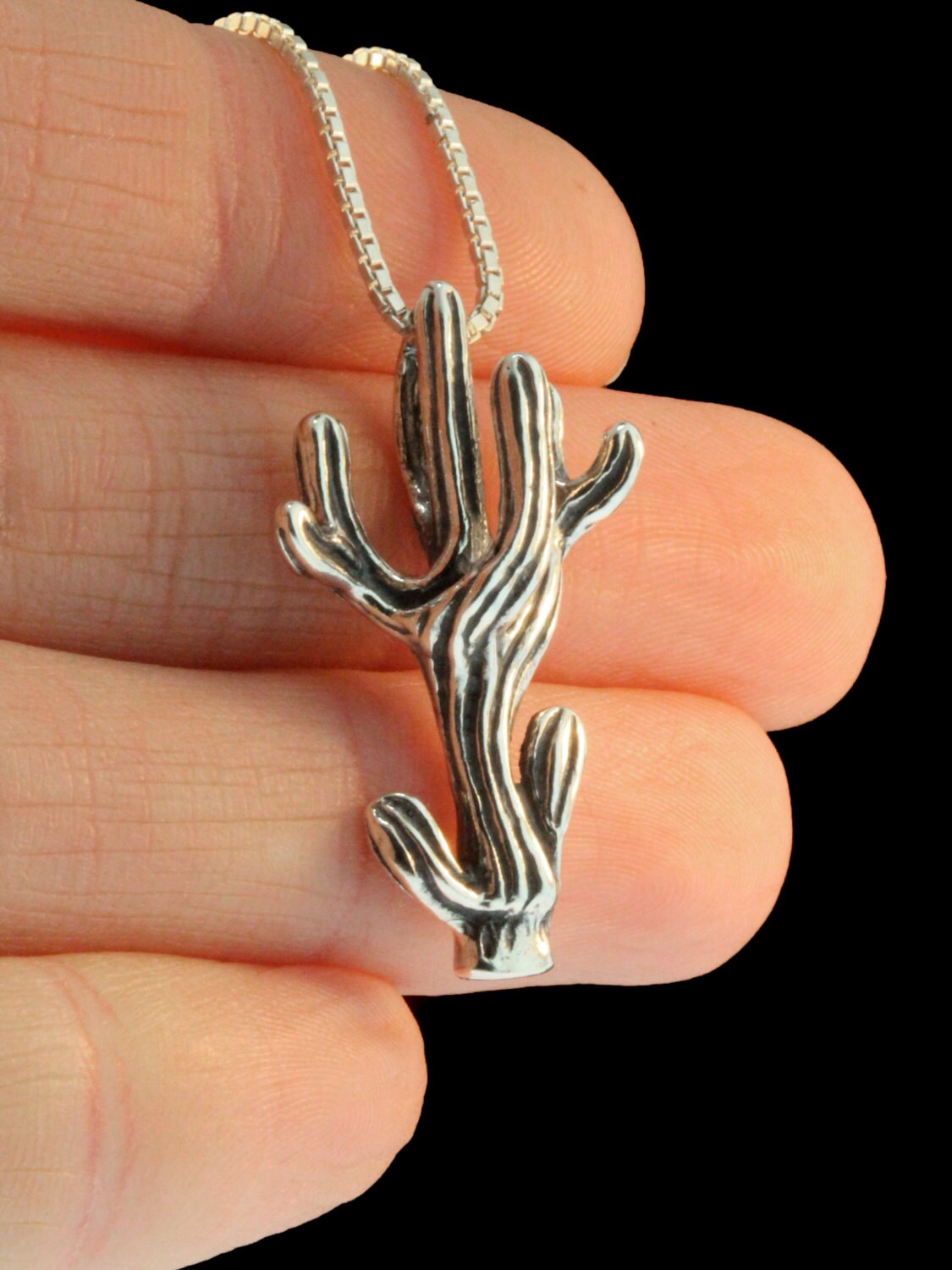Tiny Cactus Necklace Saguaro Cactus Charm Sterling Silver - Etsy