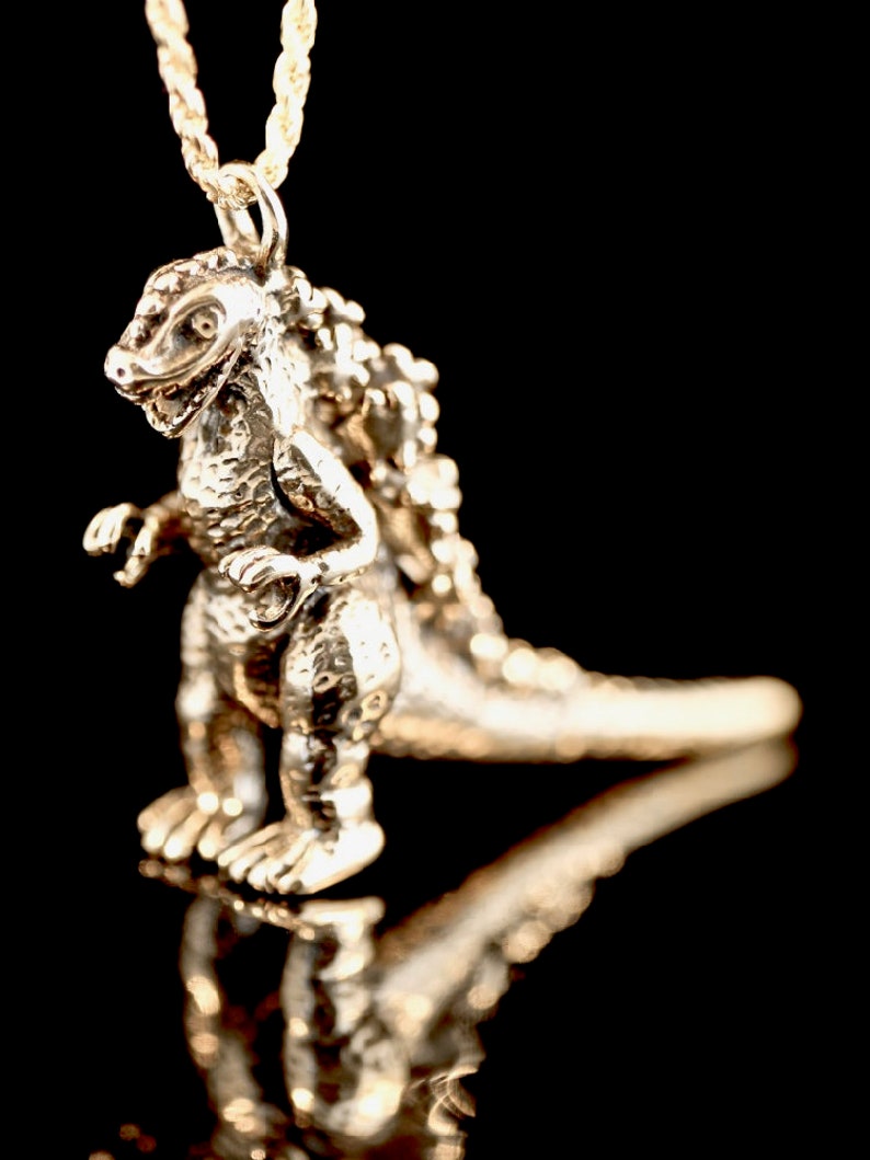 Godzilla Pendant - Solid 14K Gold - Monster - Lizard Charm Necklace ...