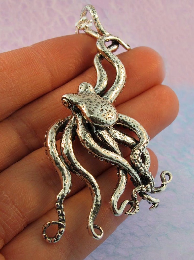 Large Octopus Pendant - Sterling Silver - Beach Lover - Ocean Kraken ...