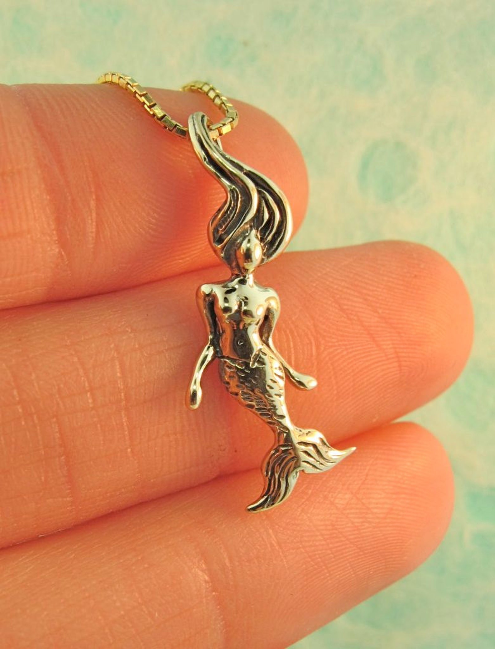 Gold Mermaid Necklace 14k Gold Mermaid Charm Mermaid Pendant - Etsy