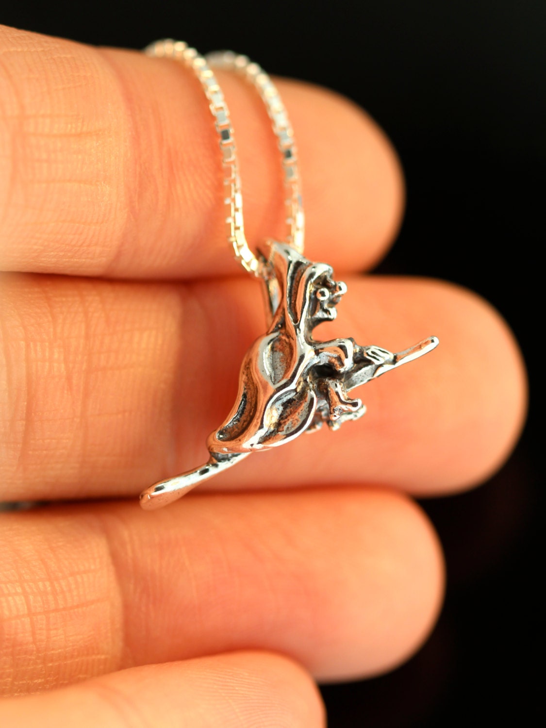 Witch Necklace Silver Witch Charm Witch Pendant Halloween | Etsy