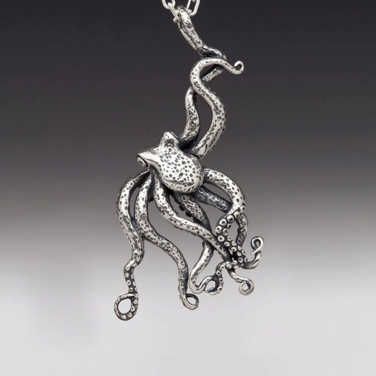 Octopus Necklace Silver Large Octopus Pendant Octopus - Etsy