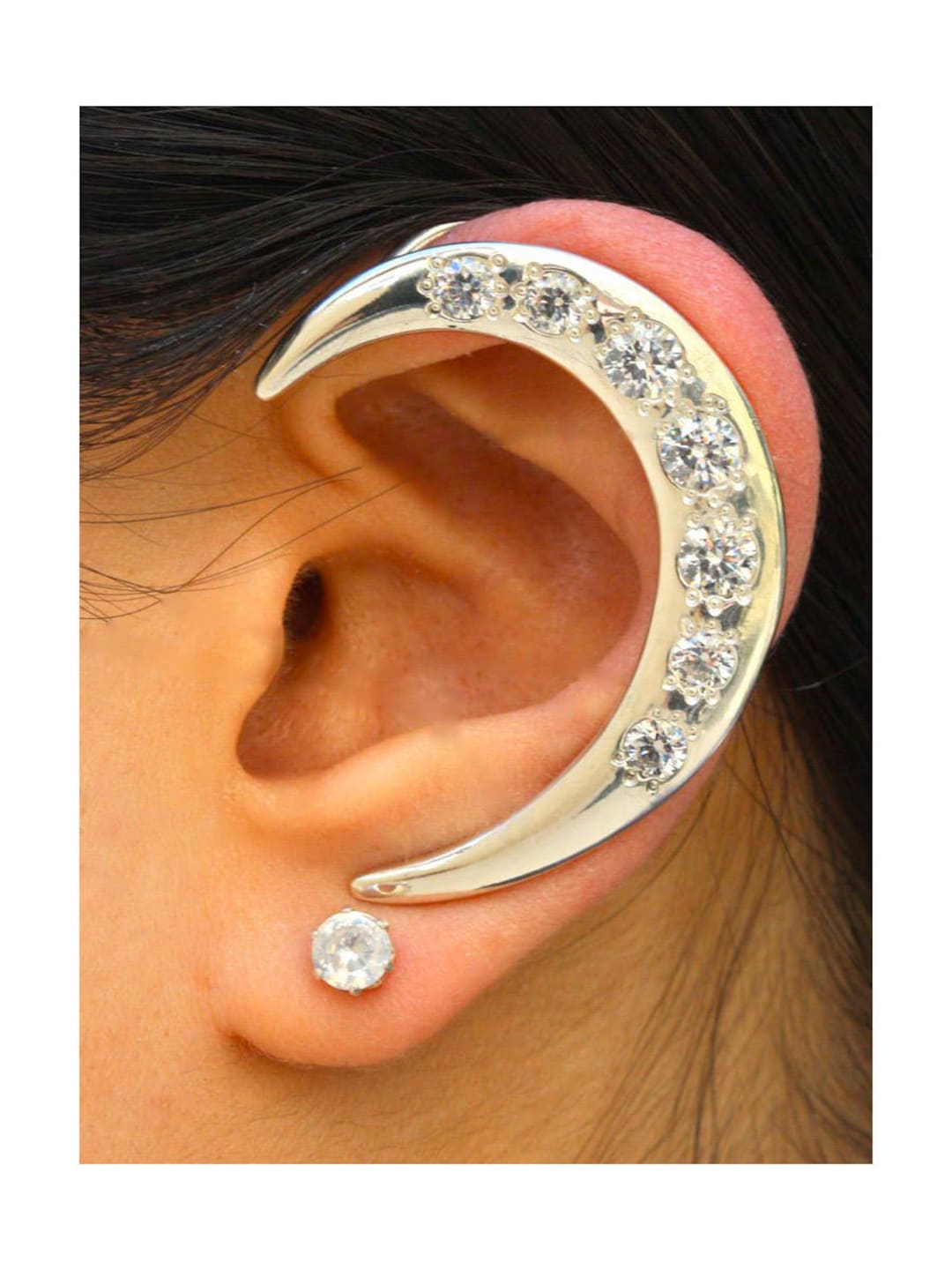 Crescent Ear Wrap Jewelry Worn by Prince Moon CZ Ear Cuff Earwrap With ...