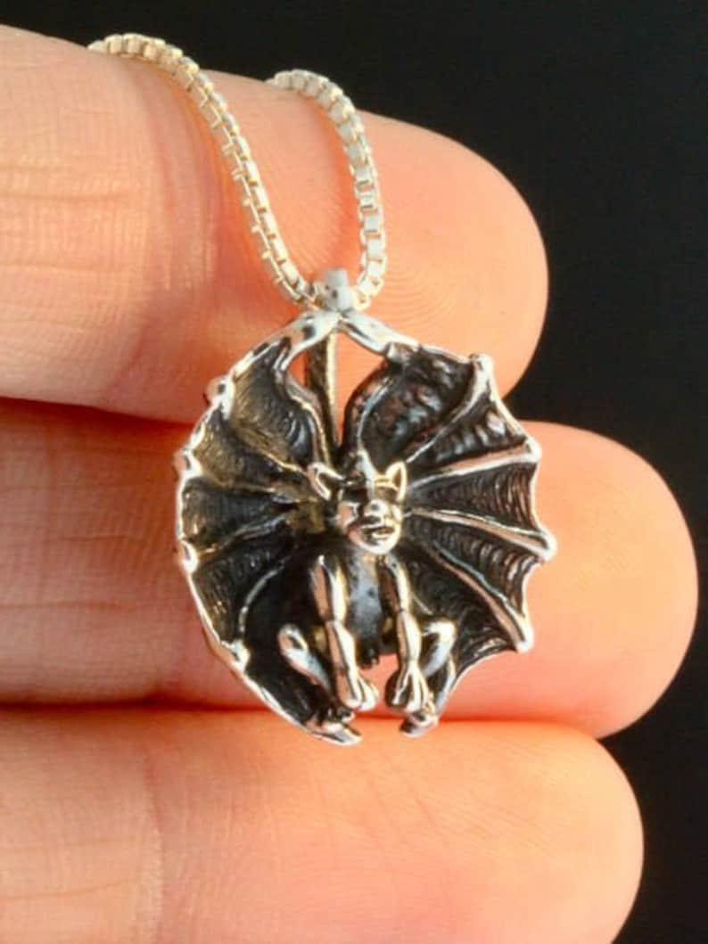 Silver Gothic Gargoyle Pendant Winged Gargoyle Charm Gothic - Etsy