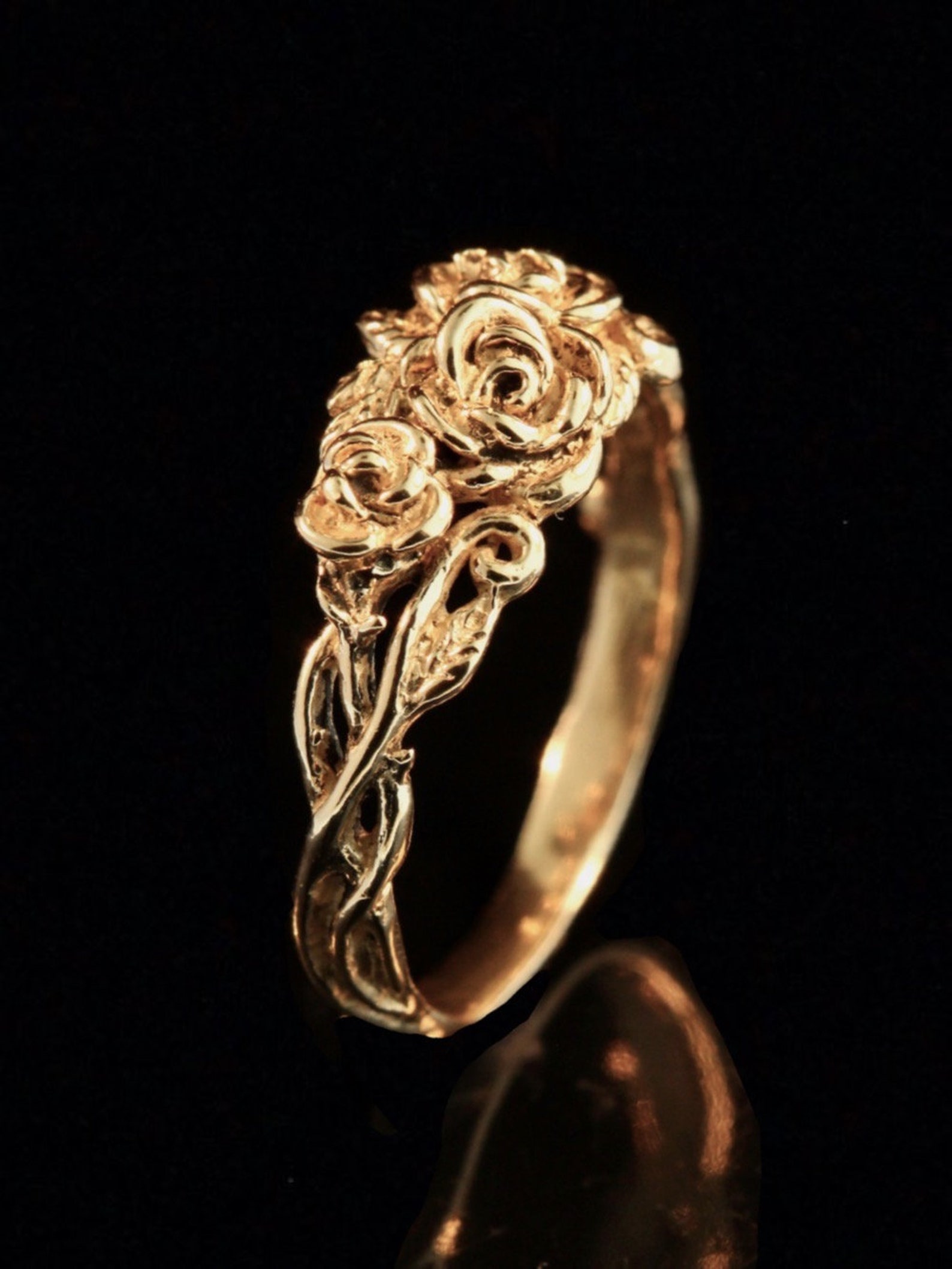 Rose Tendril Ring - Solid 14k Gold - Gold Flower Ring - Etsy