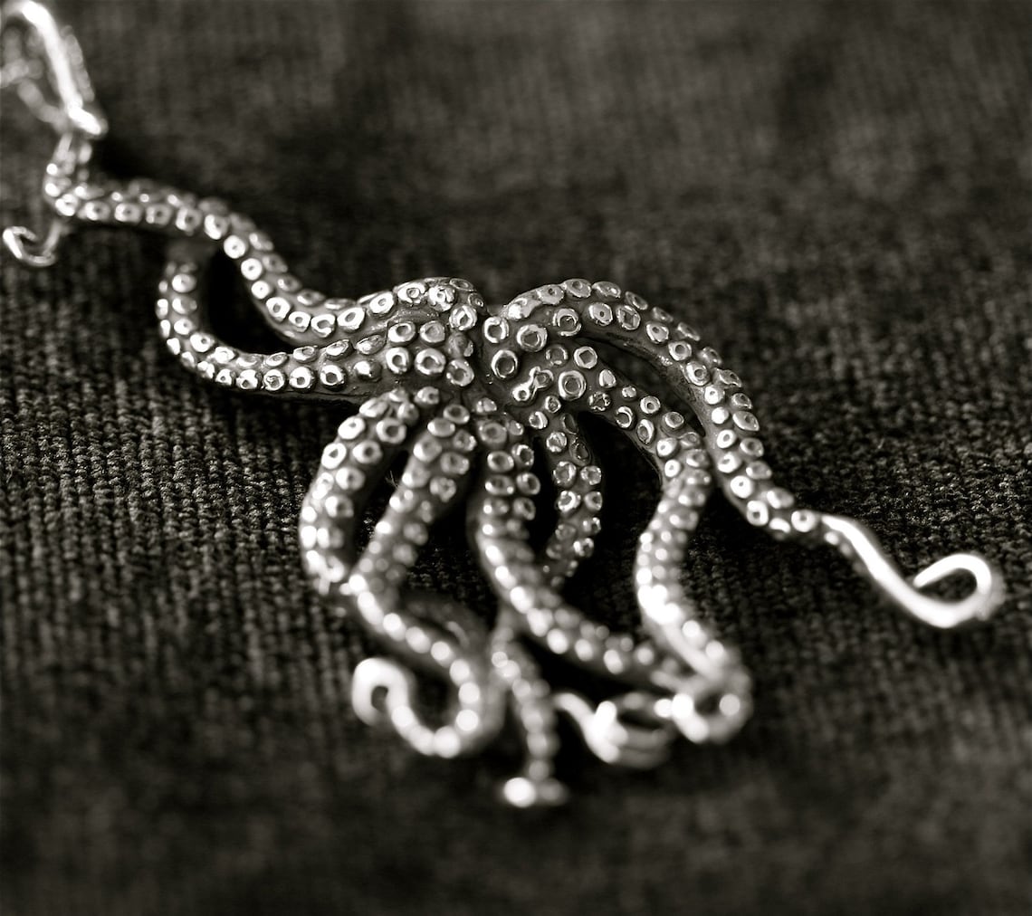 Octopus Necklace Silver Large Octopus Pendant Octopus - Etsy