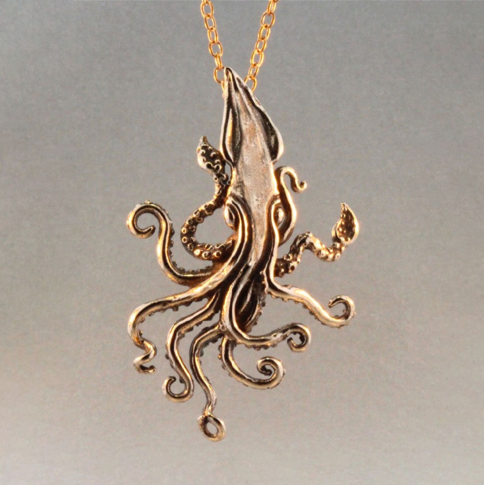 Kraken Squid Necklace Bronze Ocean Jewelry Tentacle Necklace - Etsy