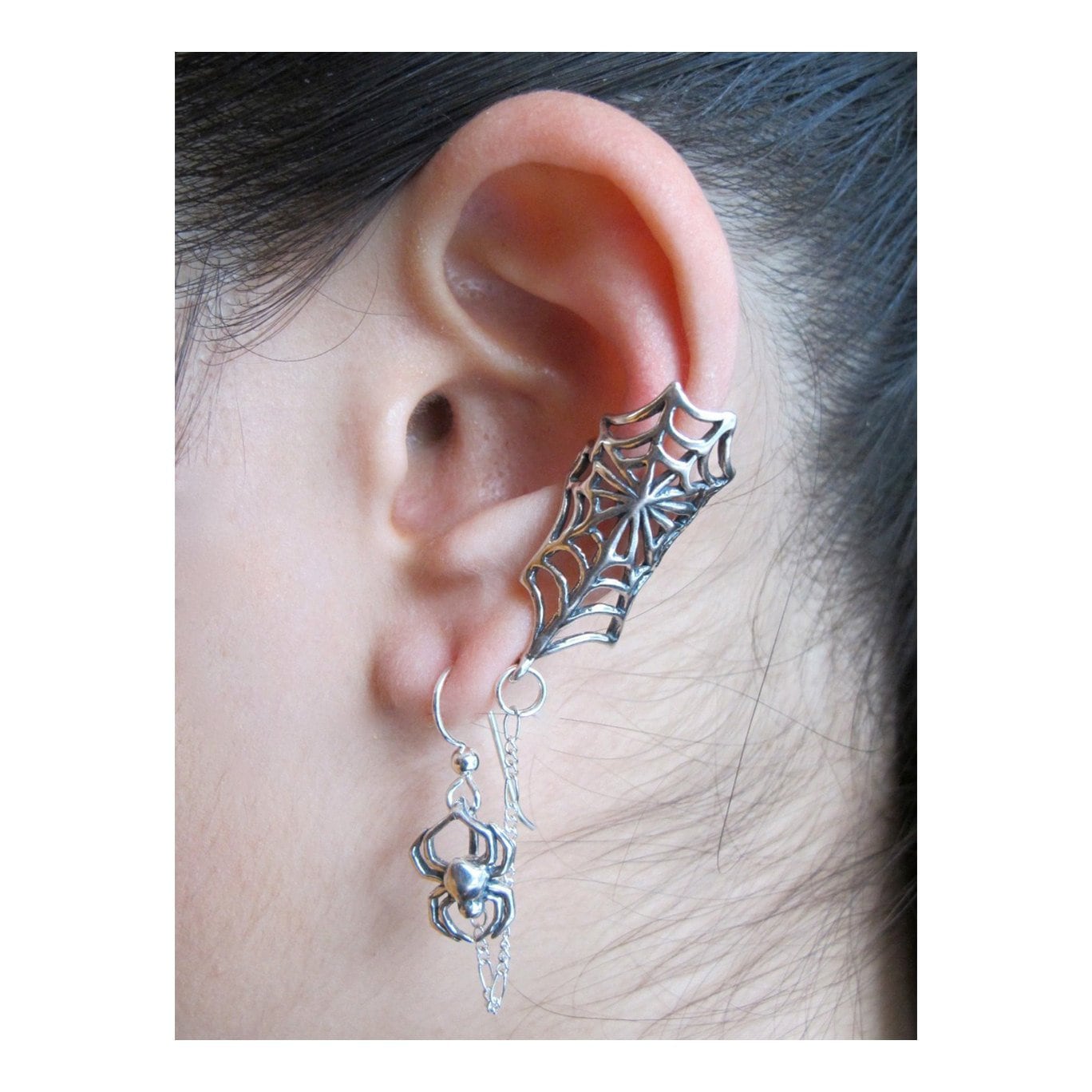 Spider Web Ear Cuff Silver Web and Chained Spider Ear Cuff - Etsy