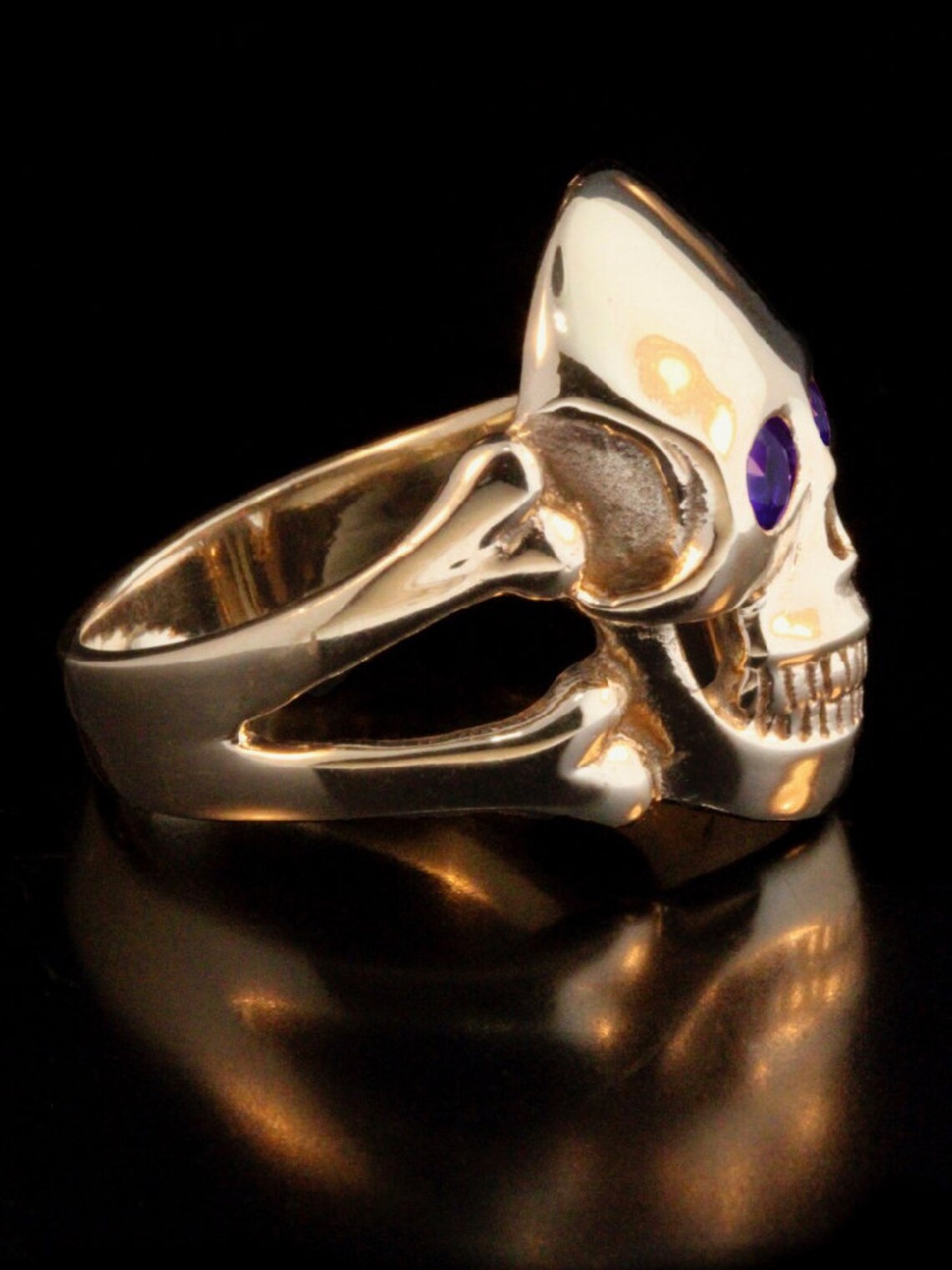 Skull Ring 14k Gold Ring With Gemstone Eyes Large Skull And Etsy