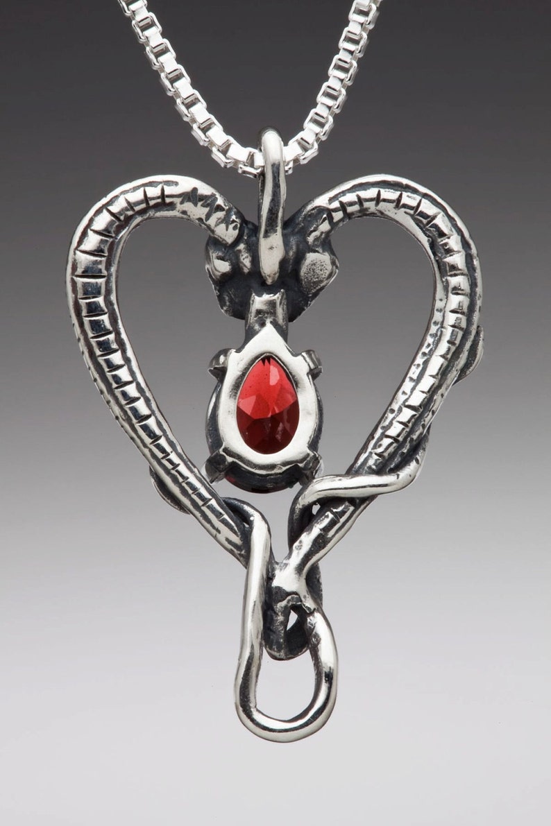 Snake Necklace with Gemstone Silver Viper Valentine Pendant | Etsy