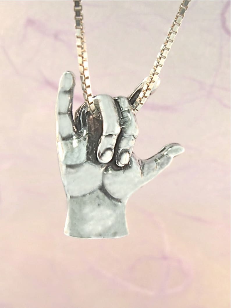 Love Sign Pendant Sterling Silver Jewelry ASL Jewelry Sign - Etsy